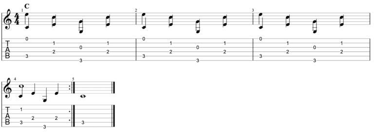 Travis Picking Tablature - lesson 4