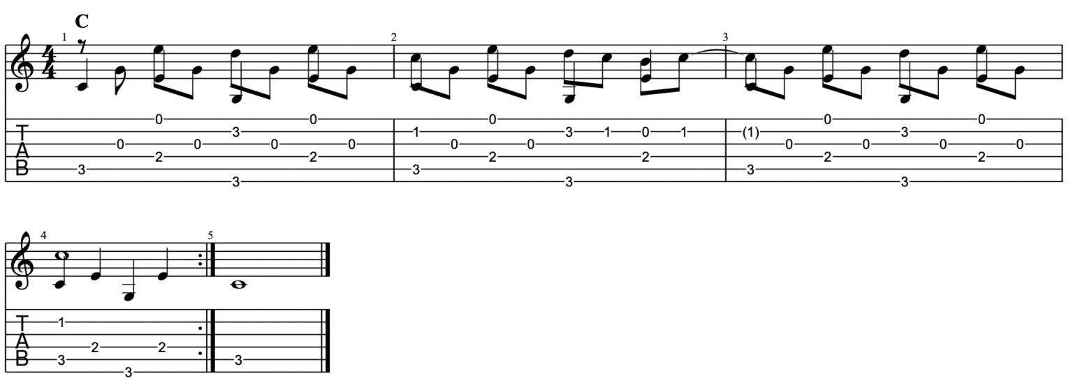 Travis Picking Tablature - lesson 4